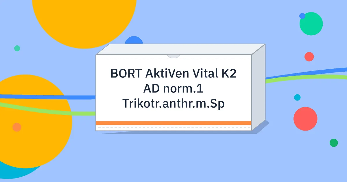 Symbolbild: Packung mit der Aufschrift BORT AktiVen Vital K2 AD norm.1 Trikotr.anthr.m.Sp (PZN 13728476) – Verfügbarkeit und Bezug in Apotheken in Frankfurt am Main