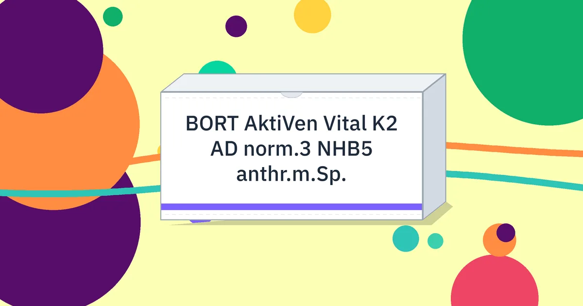 Symbolbild: Packung mit der Aufschrift BORT AktiVen Vital K2 AD norm.3 NHB5 anthr.m.Sp. (PZN 17494992) – Verfügbarkeit und Bezug in Apotheken in Frankfurt am Main