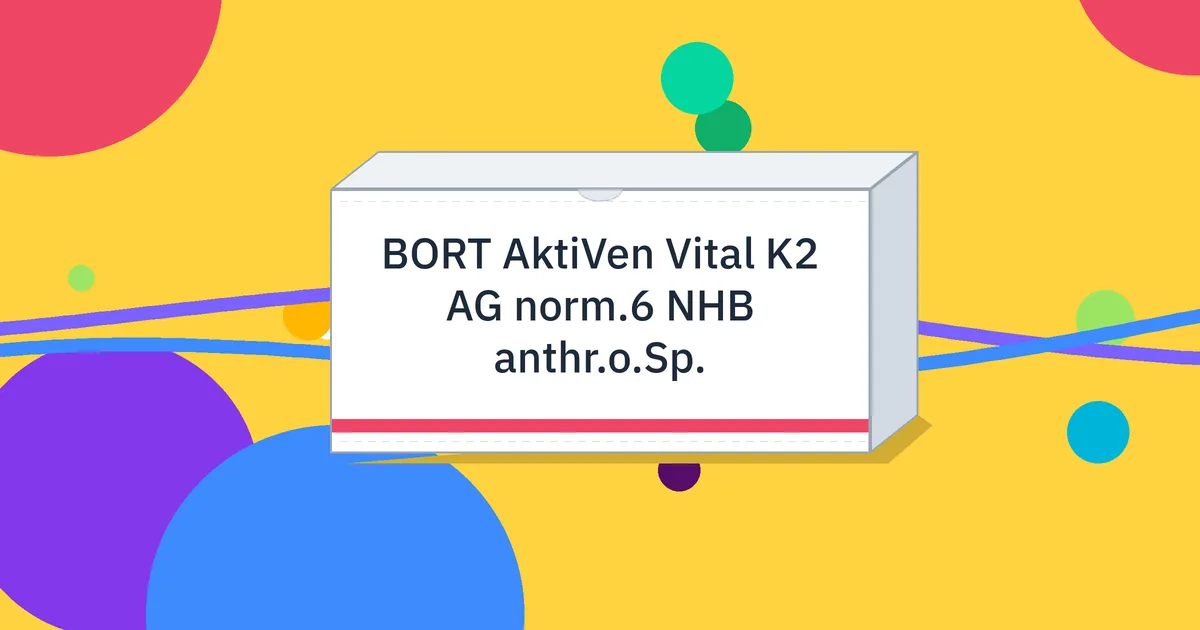 Symbolbild: Packung mit der Aufschrift BORT AktiVen Vital K2 AG norm.6 NHB anthr.o.Sp. (PZN 13734198) – Verfügbarkeit und Bezug in Apotheken in Frankfurt am Main