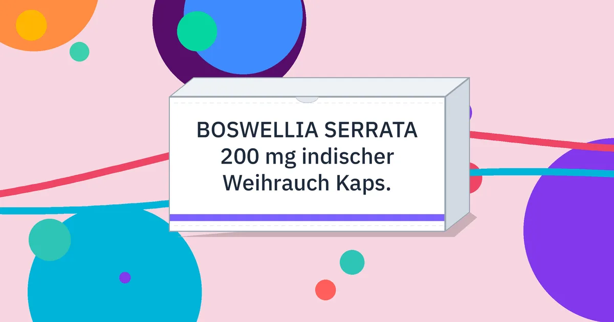 Symbolbild: Packung mit der Aufschrift BOSWELLIA SERRATA 200 mg indischer Weihrauch Kaps. (PZN 01217888) – Verfügbarkeit und Bezug in Apotheken in Frankfurt am Main