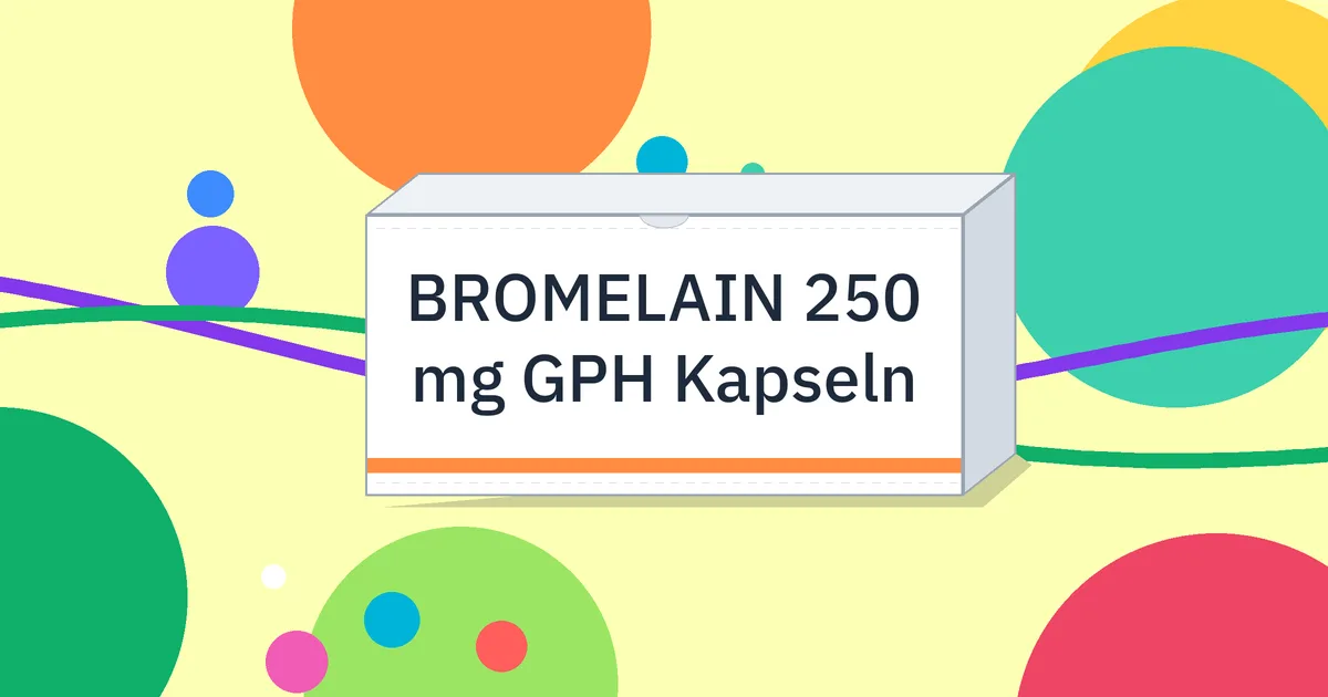 Symbolbild: Packung mit der Aufschrift BROMELAIN 250 mg GPH Kapseln (PZN 02568443) – Verfügbarkeit und Bezug in Apotheken in Frankfurt am Main