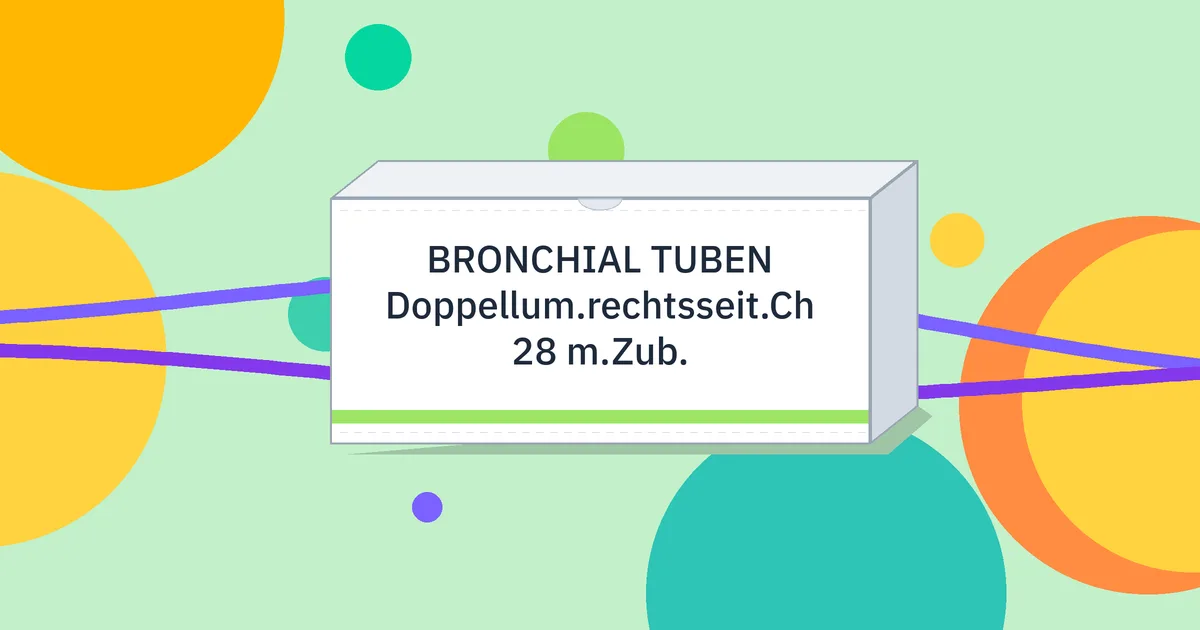 Symbolbild: Packung mit der Aufschrift BRONCHIAL TUBEN Doppellum.rechtsseit.Ch 28 m.Zub. (PZN 01216469) – Verfügbarkeit und Bezug in Apotheken in Frankfurt am Main