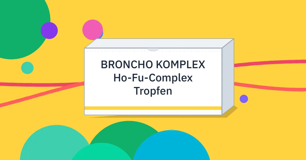Symbolbild: Packung mit der Aufschrift BRONCHO KOMPLEX Ho-Fu-Complex Tropfen (PZN 01742229) – Verfügbarkeit und Bezug in Apotheken in Frankfurt am Main