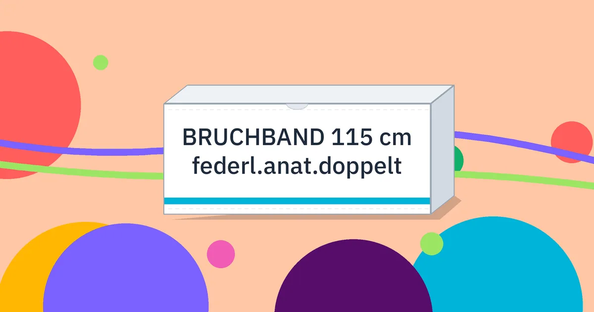 Symbolbild: Packung mit der Aufschrift BRUCHBAND 115 cm federl.anat.doppelt (PZN 01961836) – Verfügbarkeit und Bezug in Apotheken in Frankfurt am Main