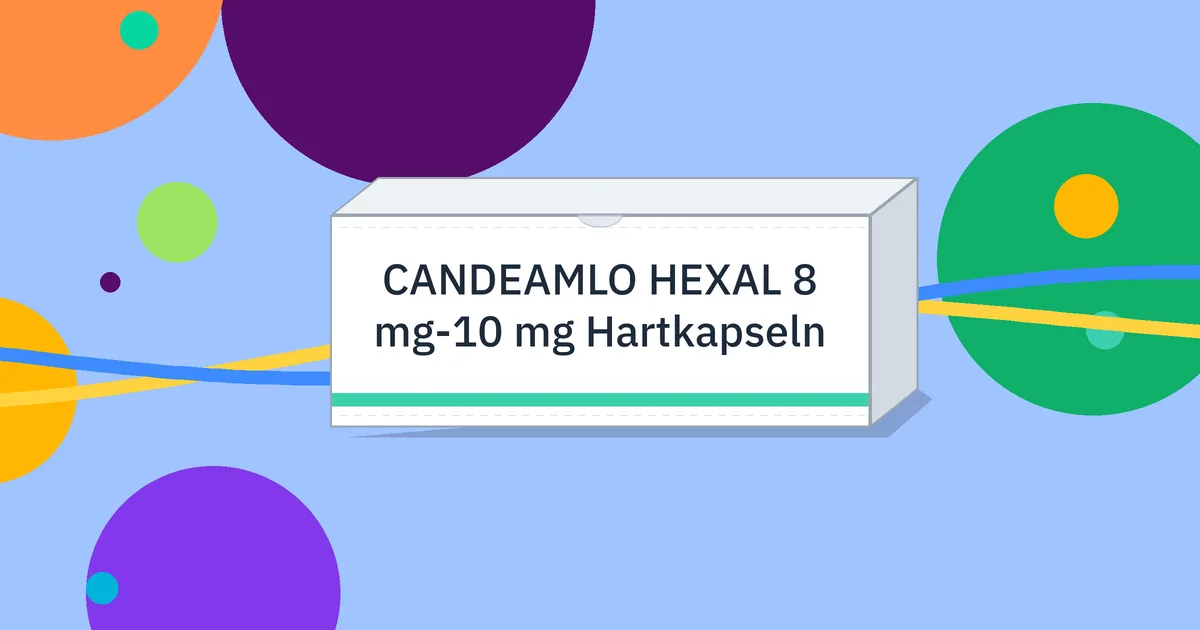 Symbolbild: Packung mit der Aufschrift CANDEAMLO HEXAL 8 mg-10 mg Hartkapseln (PZN 12343863) – Verfügbarkeit und Bezug in Apotheken in Frankfurt am Main