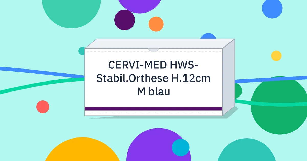 Symbolbild: Packung mit der Aufschrift CERVI-MED HWS-Stabil.Orthese H.12cm M blau (PZN 20304854) – Verfügbarkeit und Bezug in Apotheken in Frankfurt am Main