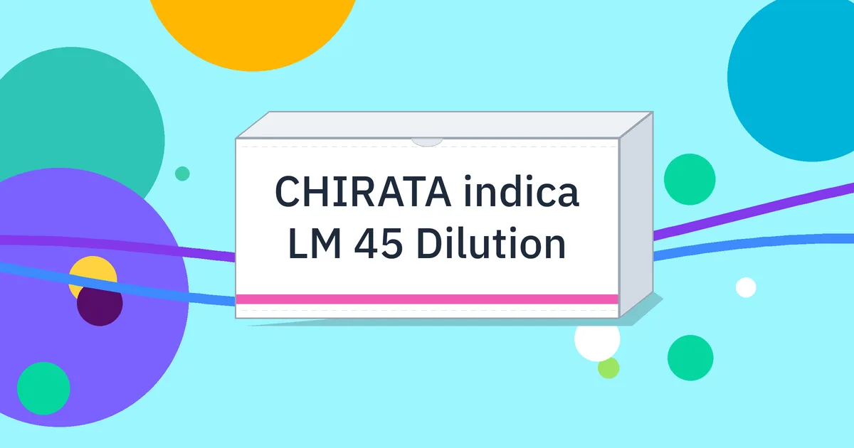Symbolbild: Packung mit der Aufschrift CHIRATA indica LM 45 Dilution (PZN 13443851) – Verfügbarkeit und Bezug in Apotheken in Frankfurt am Main