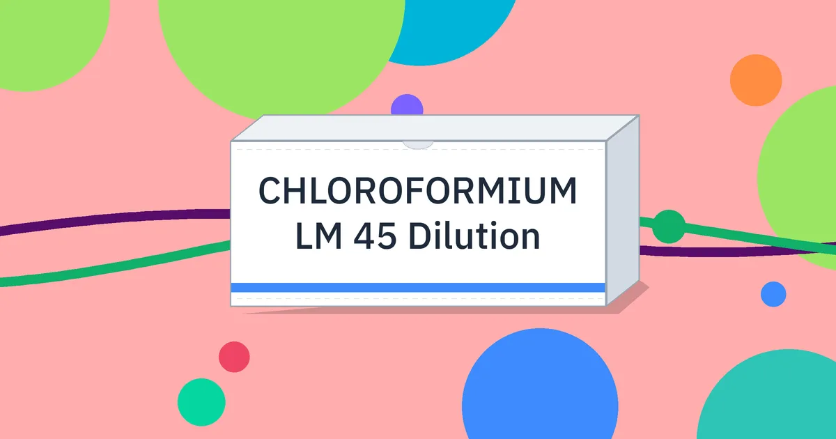 Symbolbild: Packung mit der Aufschrift CHLOROFORMIUM LM 45 Dilution (PZN 13444796) – Verfügbarkeit und Bezug in Apotheken in Frankfurt am Main