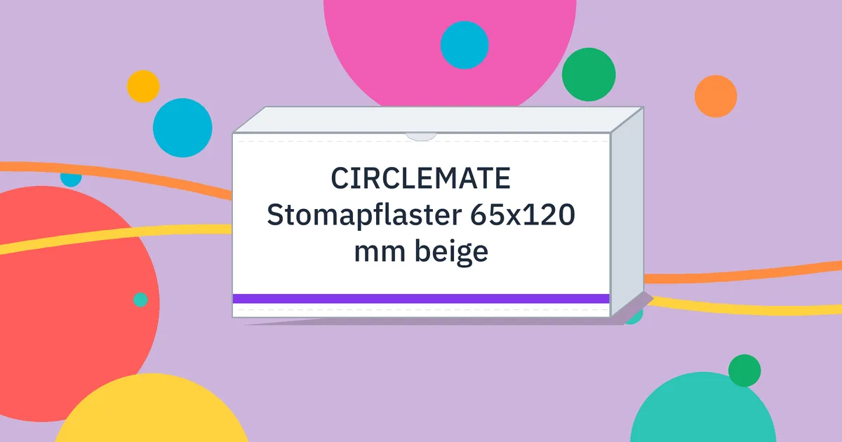 Symbolbild: Packung mit der Aufschrift CIRCLEMATE Stomapflaster 65x120 mm beige (PZN 03742179) – Verfügbarkeit und Bezug in Apotheken in Frankfurt am Main