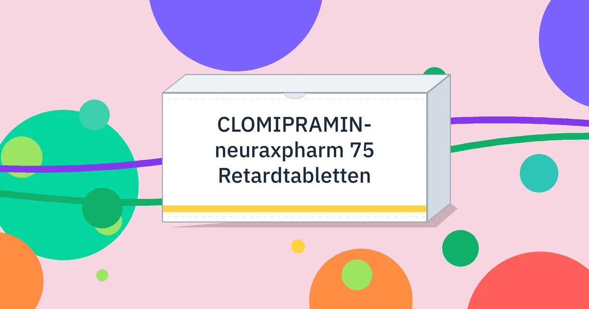 Symbolbild: Packung mit der Aufschrift CLOMIPRAMIN-neuraxpharm 75 Retardtabletten (PZN 03120012) – Verfügbarkeit und Bezug in Apotheken in Frankfurt am Main