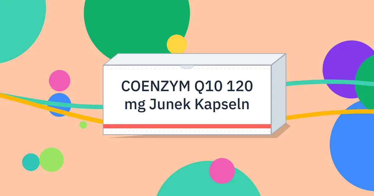 Symbolbild: Packung mit der Aufschrift COENZYM Q10 120 mg Junek Kapseln (PZN 09720084) – Verfügbarkeit und Bezug in Apotheken in Frankfurt am Main