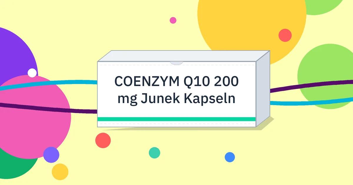 Symbolbild: Packung mit der Aufschrift COENZYM Q10 200 mg Junek Kapseln (PZN 09720150) – Verfügbarkeit und Bezug in Apotheken in Frankfurt am Main