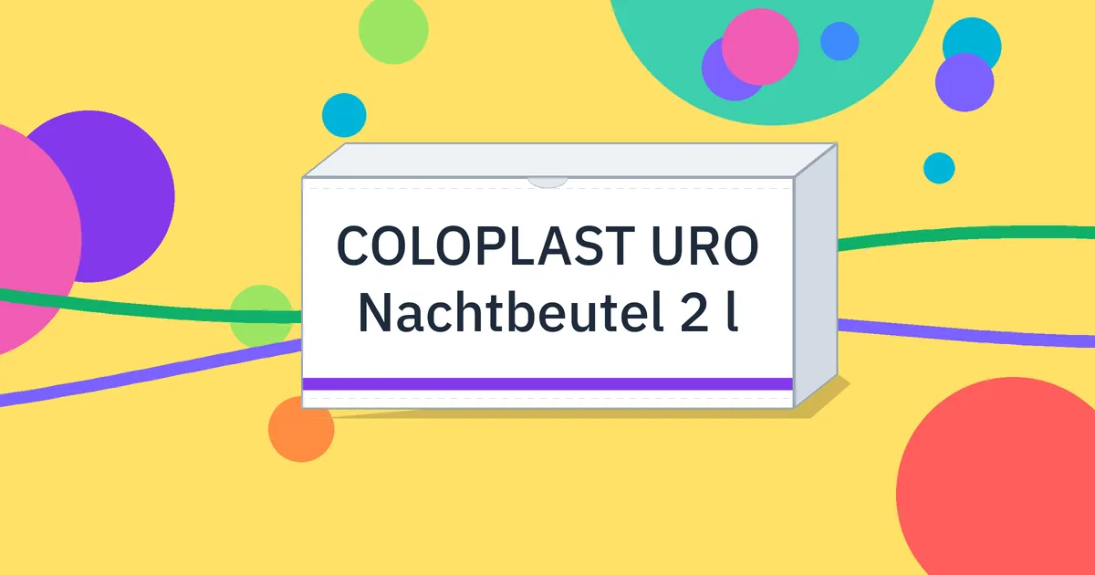 Symbolbild: Packung mit der Aufschrift COLOPLAST URO Nachtbeutel 2 l (PZN 07343097) – Verfügbarkeit und Bezug in Apotheken in Frankfurt am Main