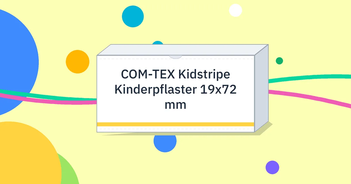 Symbolbild: Packung mit der Aufschrift COM-TEX Kidstripe Kinderpflaster 19x72 mm (PZN 19770462) – Verfügbarkeit und Bezug in Apotheken in Frankfurt am Main