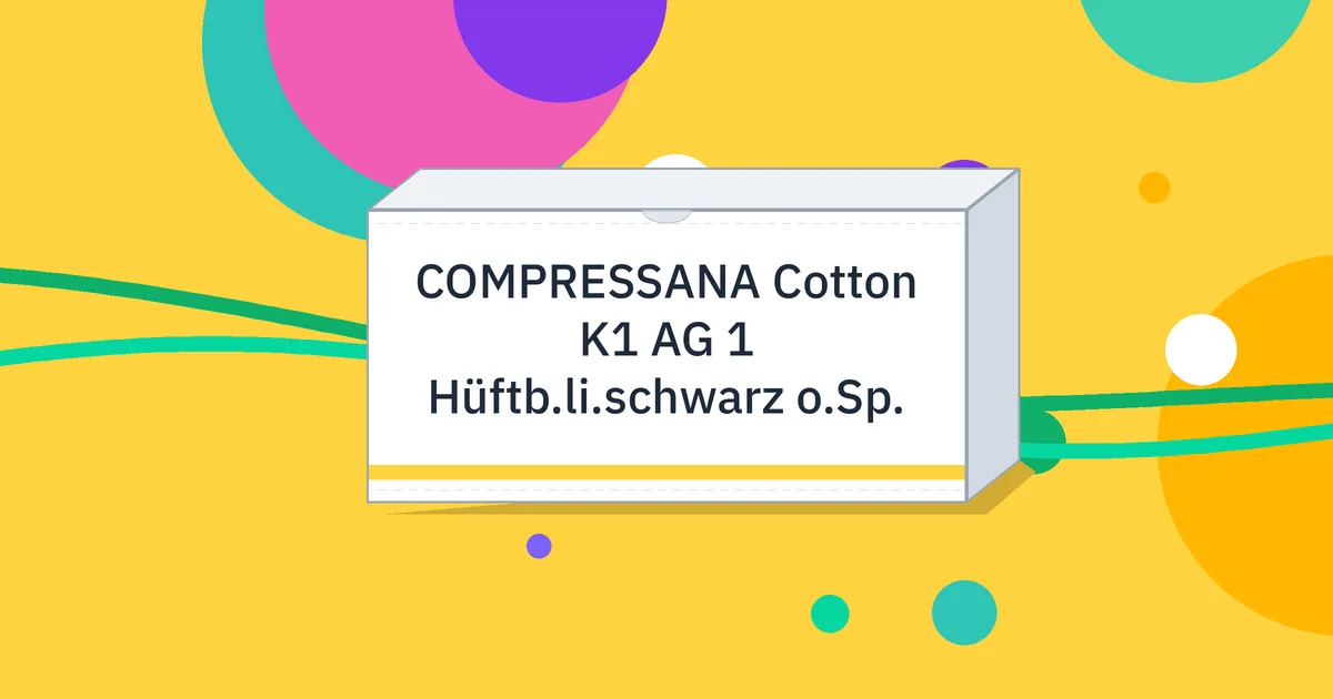 Symbolbild: Packung mit der Aufschrift COMPRESSANA Cotton K1 AG 1 Hüftb.li.schwarz o.Sp. (PZN 12980133) – Verfügbarkeit und Bezug in Apotheken in Frankfurt am Main