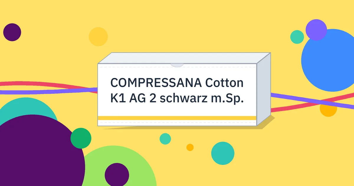 Symbolbild: Packung mit der Aufschrift COMPRESSANA Cotton K1 AG 2 schwarz m.Sp. (PZN 11392894) – Verfügbarkeit und Bezug in Apotheken in Frankfurt am Main