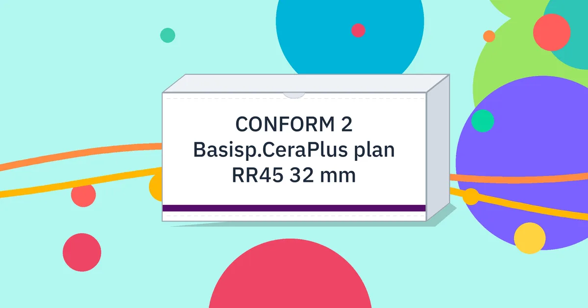Symbolbild: Packung mit der Aufschrift CONFORM 2 Basisp.CeraPlus plan RR45 32 mm (PZN 16944588) – Verfügbarkeit und Bezug in Apotheken in Frankfurt am Main