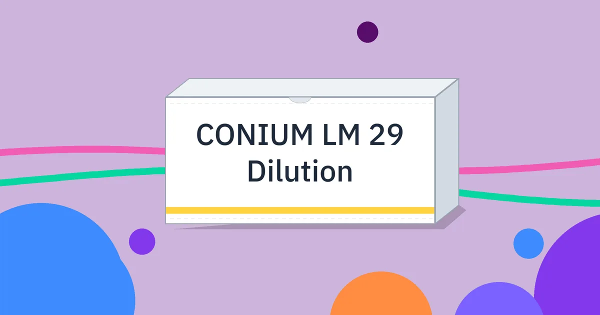 Symbolbild: Packung mit der Aufschrift CONIUM LM 29 Dilution (PZN 12833248) – Verfügbarkeit und Bezug in Apotheken in Frankfurt am Main