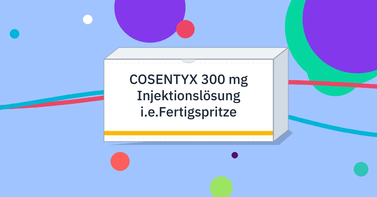 Symbolbild: Packung mit der Aufschrift COSENTYX 300 mg Injektionslösung i.e.Fertigspritze (PZN 17864242) – Verfügbarkeit und Bezug in Apotheken in Frankfurt am Main