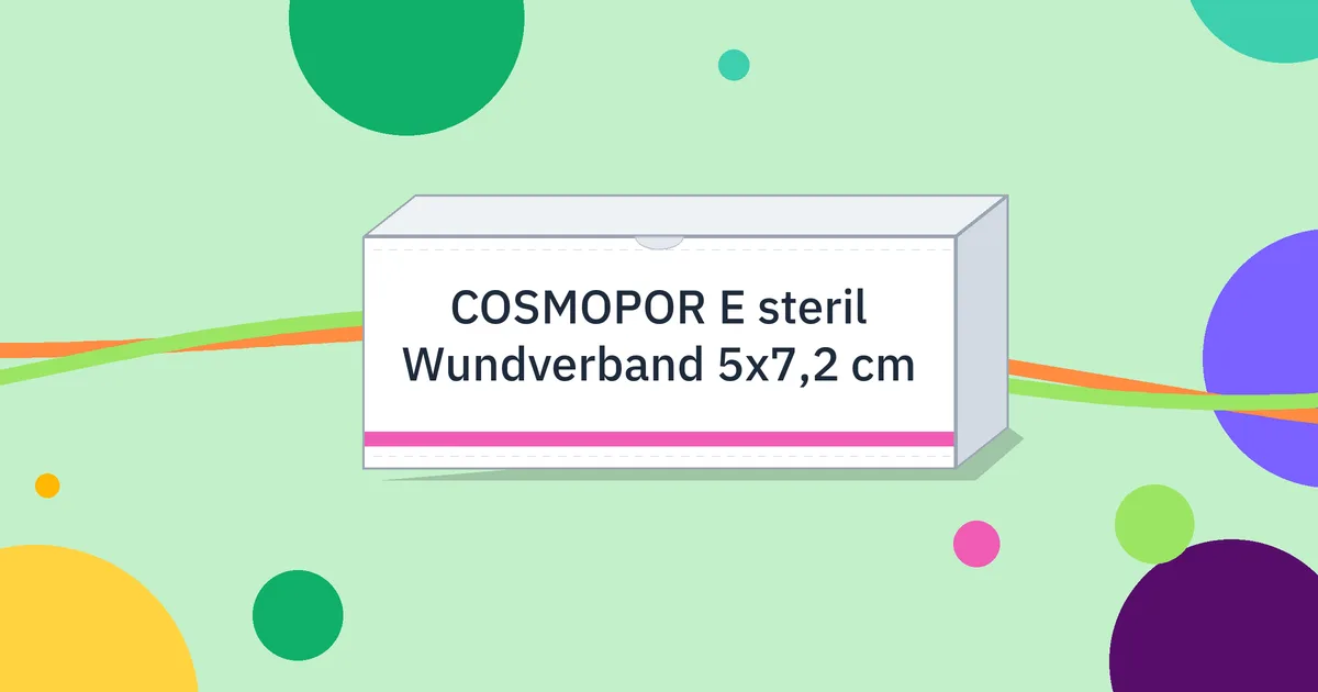 Symbolbild: Packung mit der Aufschrift COSMOPOR E steril Wundverband 5x7,2 cm (PZN 18469849) – Verfügbarkeit und Bezug in Apotheken in Frankfurt am Main