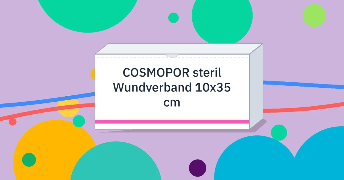 Symbolbild: Packung mit der Aufschrift COSMOPOR steril Wundverband 10x35 cm (PZN 20720802) – Verfügbarkeit und Bezug in Apotheken in Frankfurt am Main