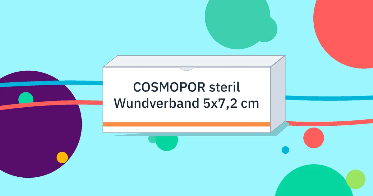 Symbolbild: Packung mit der Aufschrift COSMOPOR steril Wundverband 5x7,2 cm (PZN 19665860) – Verfügbarkeit und Bezug in Apotheken in Frankfurt am Main