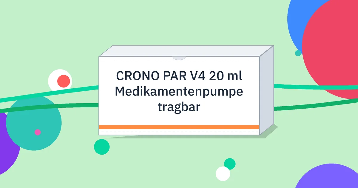 Symbolbild: Packung mit der Aufschrift CRONO PAR V4 20 ml Medikamentenpumpe tragbar (PZN 17627890) – Verfügbarkeit und Bezug in Apotheken in Frankfurt am Main