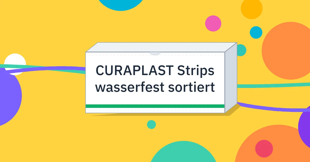 Symbolbild: Packung mit der Aufschrift CURAPLAST Strips wasserfest sortiert (PZN 15997602) – Verfügbarkeit und Bezug in Apotheken in Frankfurt am Main