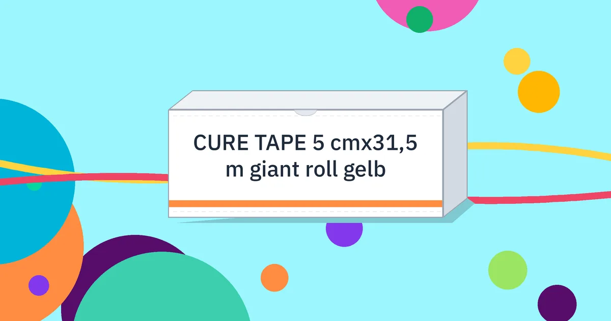 Symbolbild: Packung mit der Aufschrift CURE TAPE 5 cmx31,5 m giant roll gelb (PZN 10775162) – Verfügbarkeit und Bezug in Apotheken in Frankfurt am Main