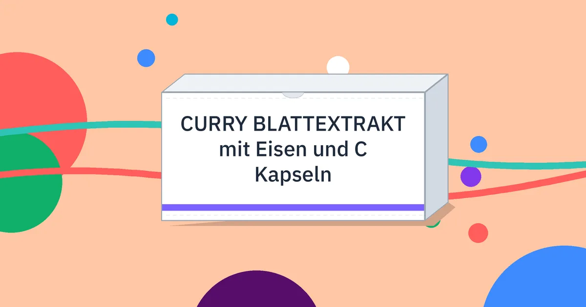 Symbolbild: Packung mit der Aufschrift CURRY BLATTEXTRAKT mit Eisen und C Kapseln (PZN 13902678) – Verfügbarkeit und Bezug in Apotheken in Frankfurt am Main