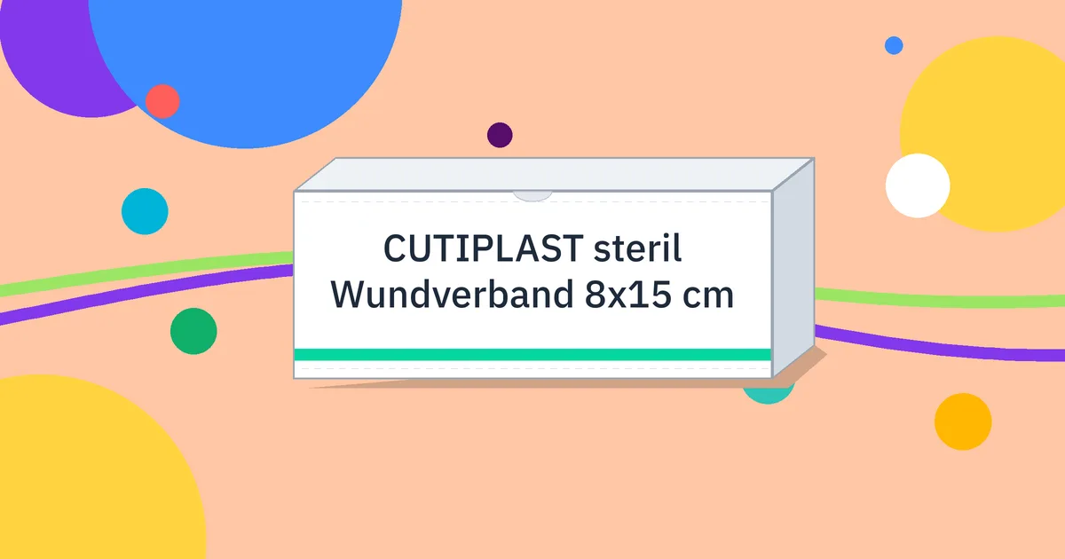 Symbolbild: Packung mit der Aufschrift CUTIPLAST steril Wundverband 8x15 cm (PZN 18051819) – Verfügbarkeit und Bezug in Apotheken in Frankfurt am Main