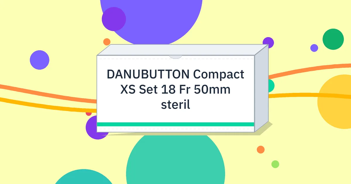 Symbolbild: Packung mit der Aufschrift DANUBUTTON Compact XS Set 18 Fr 50mm steril (PZN 19853107) – Verfügbarkeit und Bezug in Apotheken in Frankfurt am Main