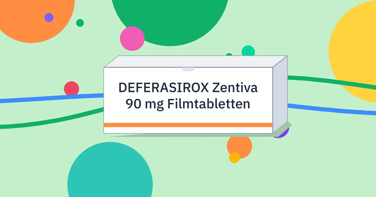 Symbolbild: Packung mit der Aufschrift DEFERASIROX Zentiva 90 mg Filmtabletten (PZN 17618508) – Verfügbarkeit und Bezug in Apotheken in Frankfurt am Main