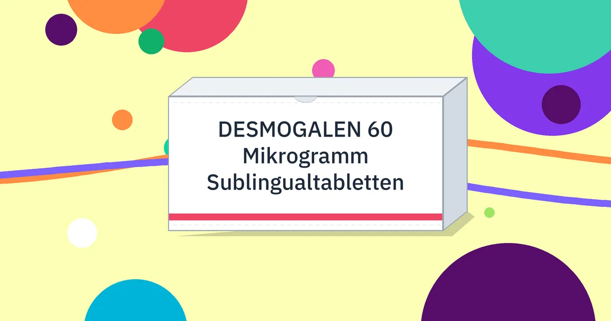 Symbolbild: Packung mit der Aufschrift DESMOGALEN 60 Mikrogramm Sublingualtabletten (PZN 19150268) – Verfügbarkeit und Bezug in Apotheken in Frankfurt am Main