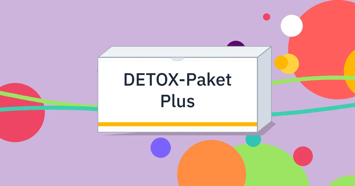 Symbolbild: Packung mit der Aufschrift DETOX-Paket Plus (PZN 20358465) – Verfügbarkeit und Bezug in Apotheken in Frankfurt am Main