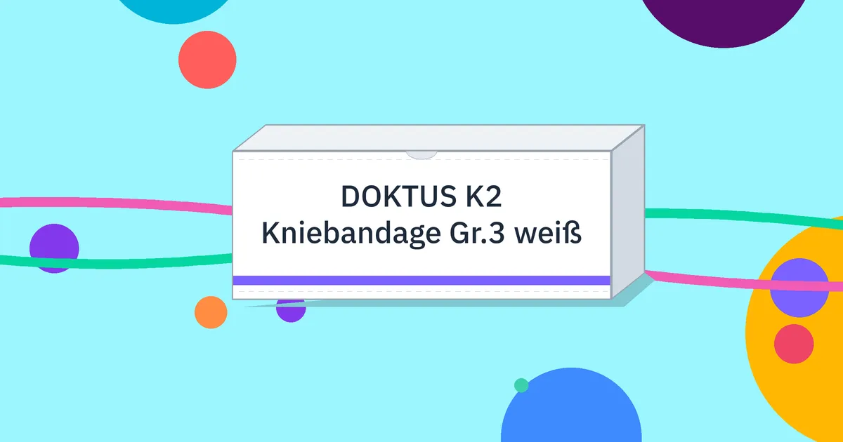 Symbolbild: Packung mit der Aufschrift DOKTUS K2 Kniebandage Gr.3 weiß (PZN 03309809) – Verfügbarkeit und Bezug in Apotheken in Frankfurt am Main