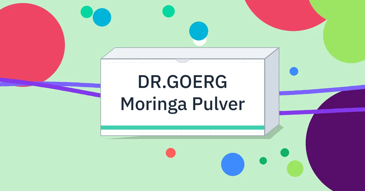 Symbolbild: Packung mit der Aufschrift DR.GOERG Moringa Pulver (PZN 10038392) – Verfügbarkeit und Bezug in Apotheken in Frankfurt am Main