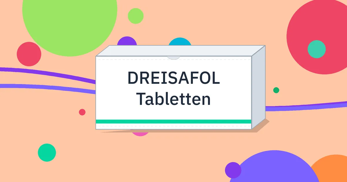 Symbolbild: Packung mit der Aufschrift DREISAFOL Tabletten (PZN 01223920) – Verfügbarkeit und Bezug in Apotheken in Frankfurt am Main