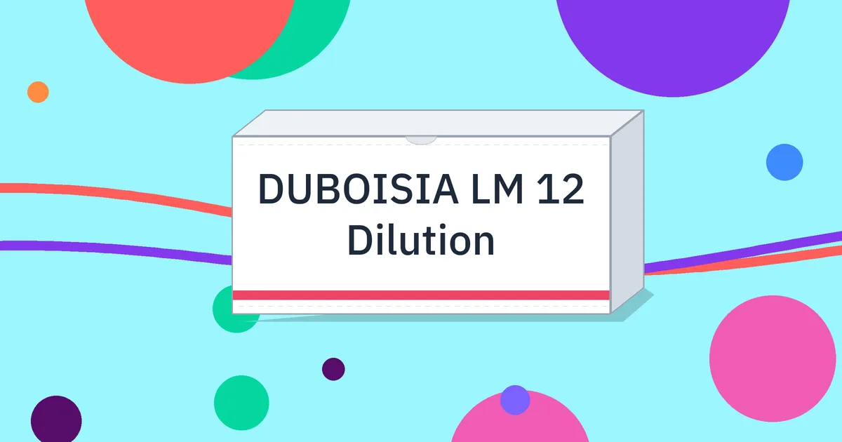 Symbolbild: Packung mit der Aufschrift DUBOISIA LM 12 Dilution (PZN 13467001) – Verfügbarkeit und Bezug in Apotheken in Frankfurt am Main