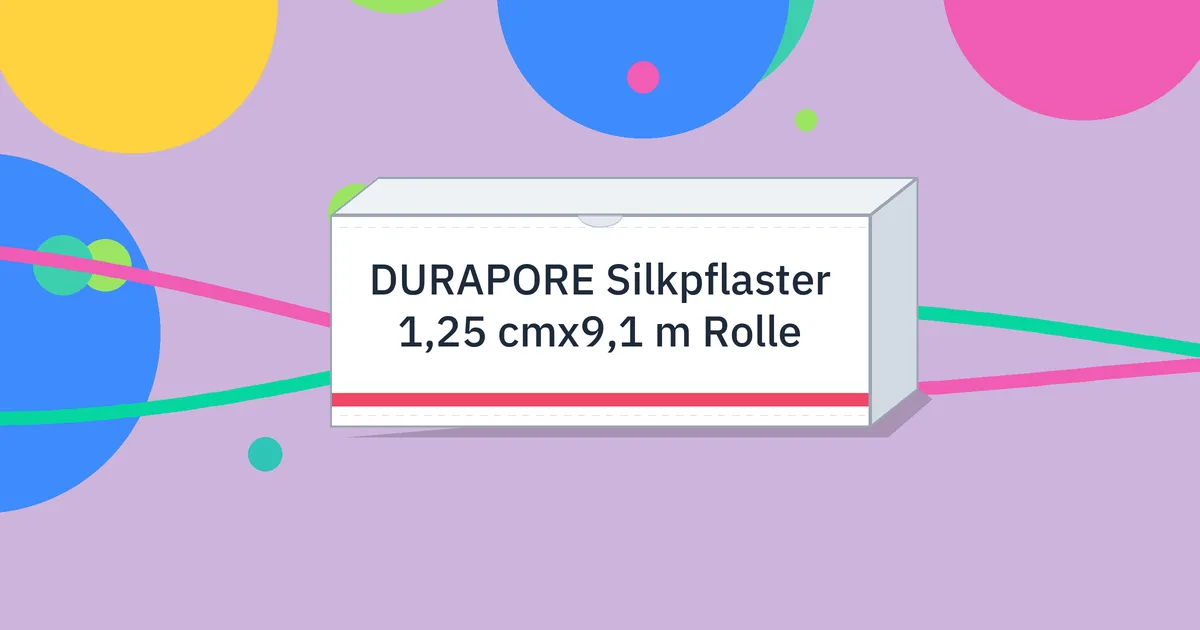 Symbolbild: Packung mit der Aufschrift DURAPORE Silkpflaster 1,25 cmx9,1 m Rolle (PZN 01593433) – Verfügbarkeit und Bezug in Apotheken in Frankfurt am Main