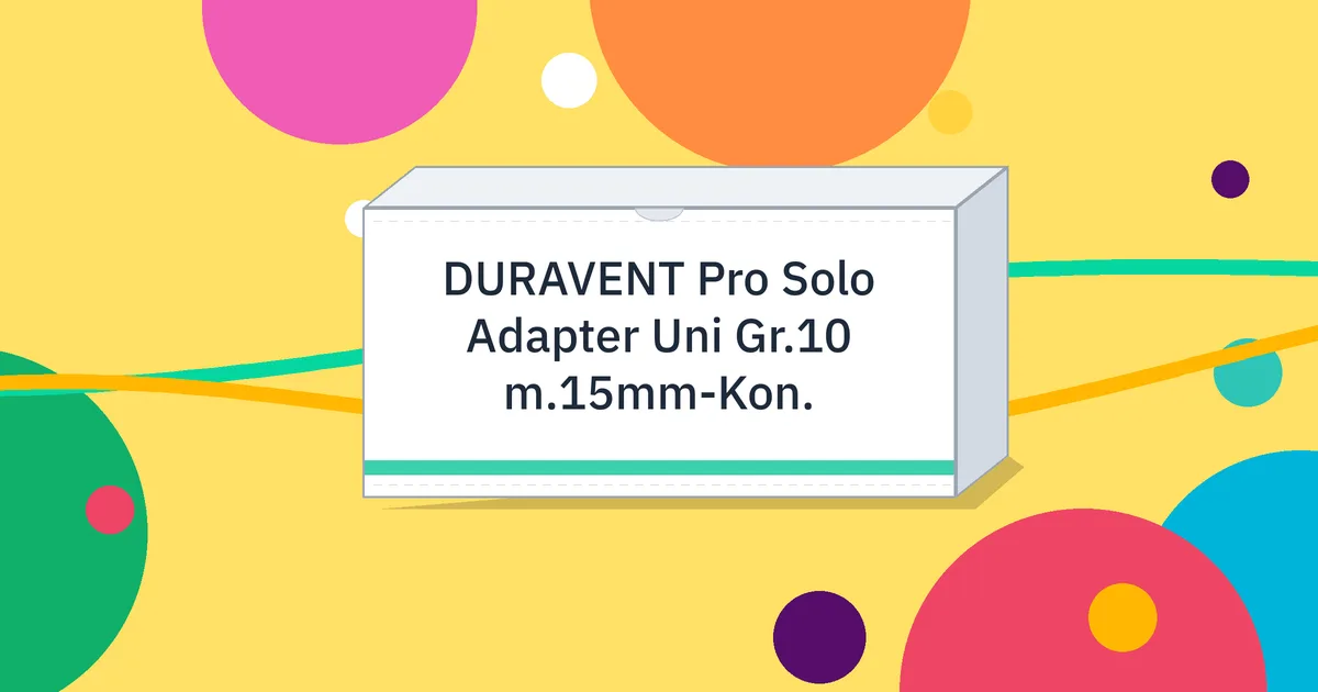 Symbolbild: Packung mit der Aufschrift DURAVENT Pro Solo Adapter Uni Gr.10 m.15mm-Kon. (PZN 19272698) – Verfügbarkeit und Bezug in Apotheken in Frankfurt am Main