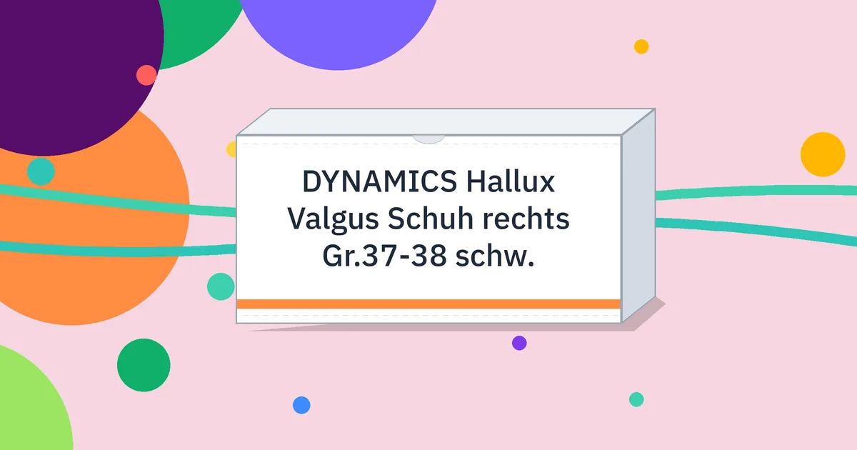 Symbolbild: Packung mit der Aufschrift DYNAMICS Hallux Valgus Schuh rechts Gr.37-38 schw. (PZN 10632557) – Verfügbarkeit und Bezug in Apotheken in Frankfurt am Main