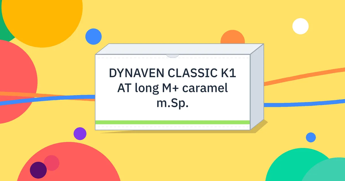 Symbolbild: Packung mit der Aufschrift DYNAVEN CLASSIC K1 AT long M+ caramel m.Sp. (PZN 18416451) – Verfügbarkeit und Bezug in Apotheken in Frankfurt am Main