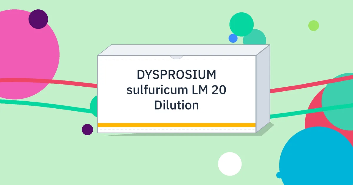 Symbolbild: Packung mit der Aufschrift DYSPROSIUM sulfuricum LM 20 Dilution (PZN 13468035) – Verfügbarkeit und Bezug in Apotheken in Frankfurt am Main