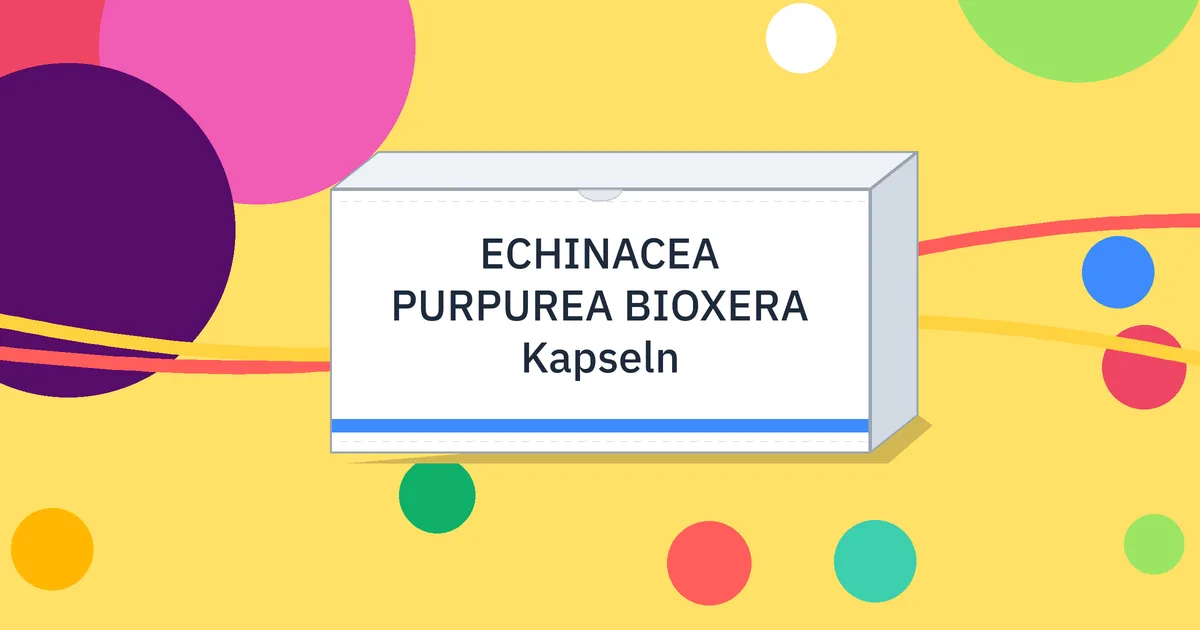 Symbolbild: Packung mit der Aufschrift ECHINACEA PURPUREA BIOXERA Kapseln (PZN 19764906) – Verfügbarkeit und Bezug in Apotheken in Frankfurt am Main