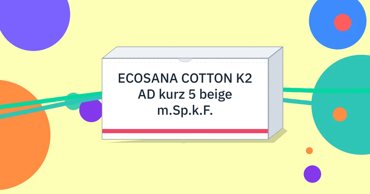 Symbolbild: Packung mit der Aufschrift ECOSANA COTTON K2 AD kurz 5 beige m.Sp.k.F. (PZN 16948089) – Verfügbarkeit und Bezug in Apotheken in Frankfurt am Main