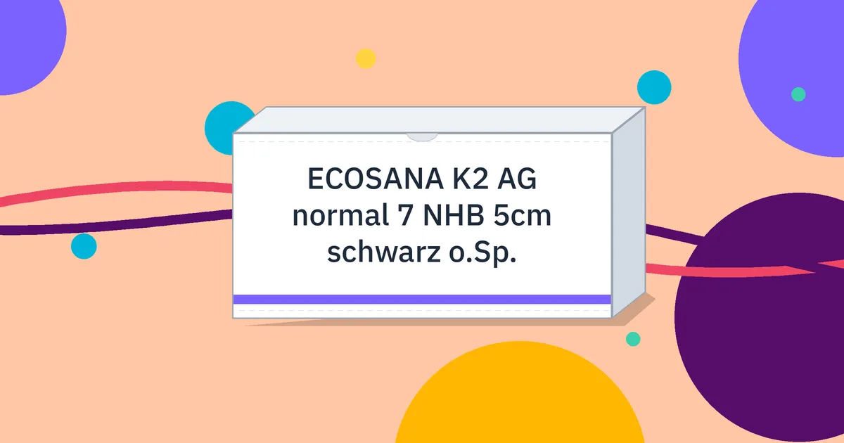 Symbolbild: Packung mit der Aufschrift ECOSANA K2 AG normal 7 NHB 5cm schwarz o.Sp. (PZN 01529116) – Verfügbarkeit und Bezug in Apotheken in Frankfurt am Main