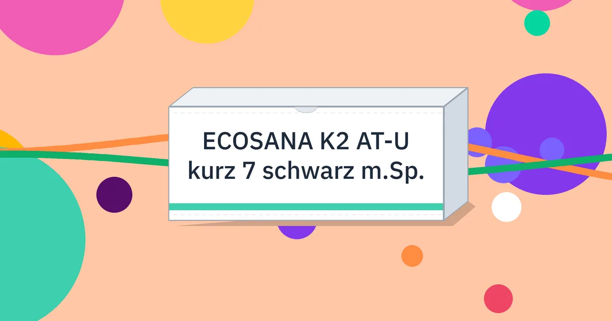 Symbolbild: Packung mit der Aufschrift ECOSANA K2 AT-U kurz 7 schwarz m.Sp. (PZN 01595389) – Verfügbarkeit und Bezug in Apotheken in Frankfurt am Main