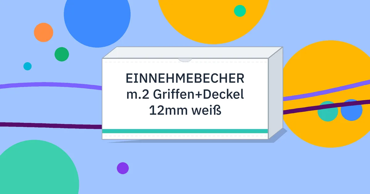 Symbolbild: Packung mit der Aufschrift EINNEHMEBECHER m.2 Griffen+Deckel 12mm weiß (PZN 01349785) – Verfügbarkeit und Bezug in Apotheken in Frankfurt am Main