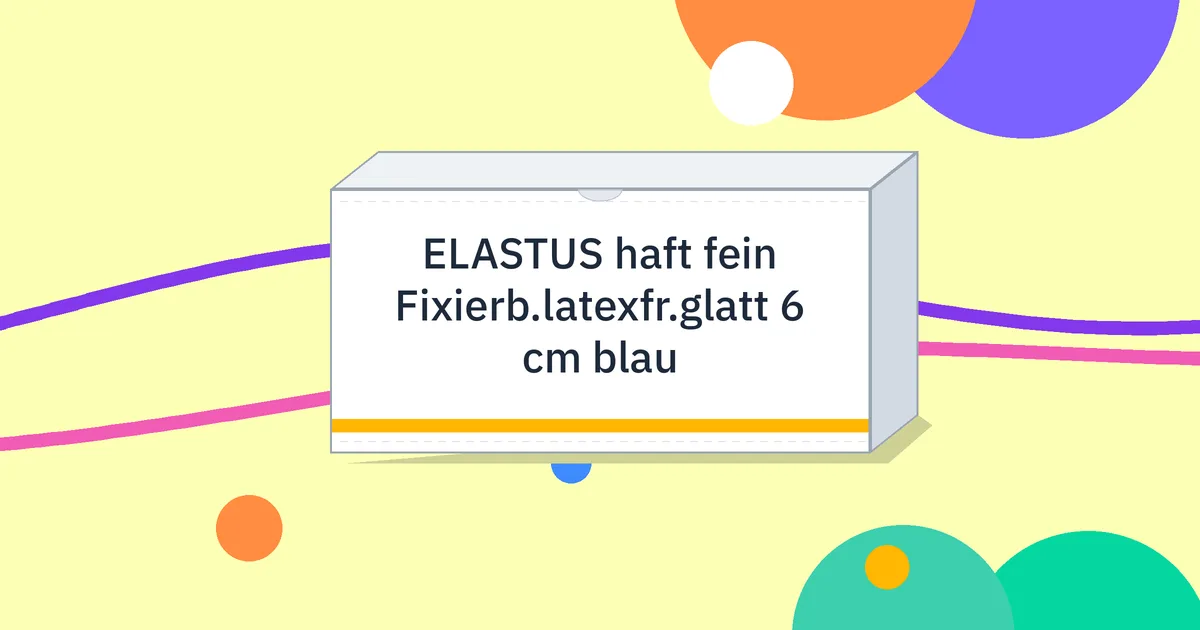 Symbolbild: Packung mit der Aufschrift ELASTUS haft fein Fixierb.latexfr.glatt 6 cm blau (PZN 10413619) – Verfügbarkeit und Bezug in Apotheken in Frankfurt am Main